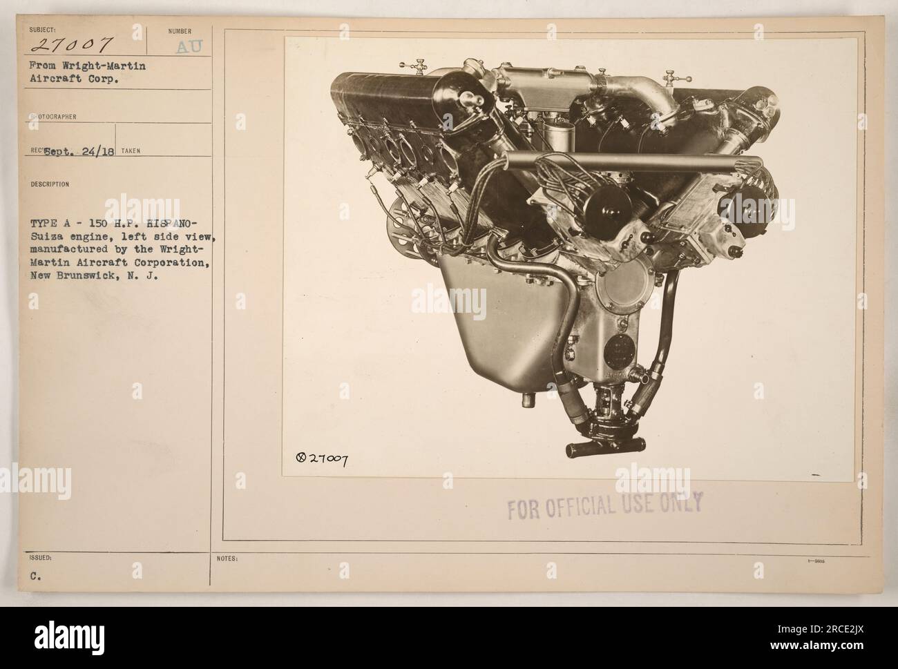 An image of a 150 H.P. Hispano-Suiza engine, left side view ...
