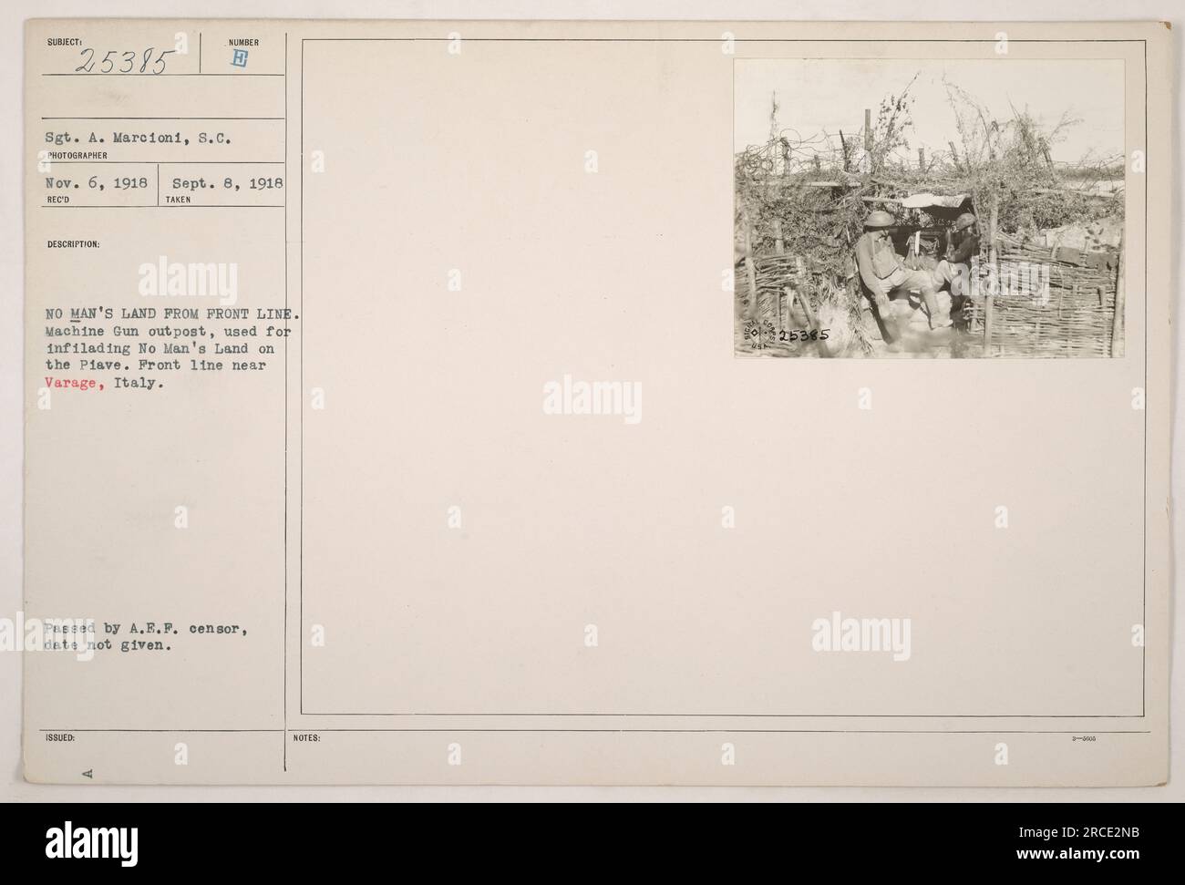 Machine Gun outpost in no man's land, used for infilading on the Piave ...