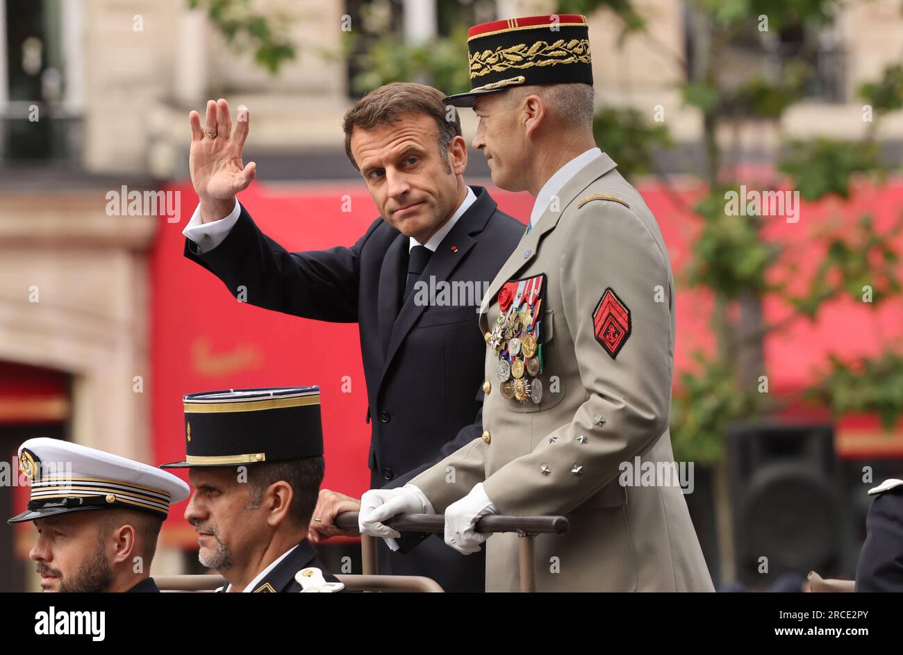 Paris, France. 14th July, 2023. French President Emmanuel Macron (L ...