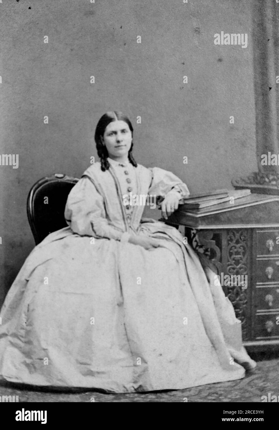 Portrait of a seated young lady in a flowing white dress. Original ...