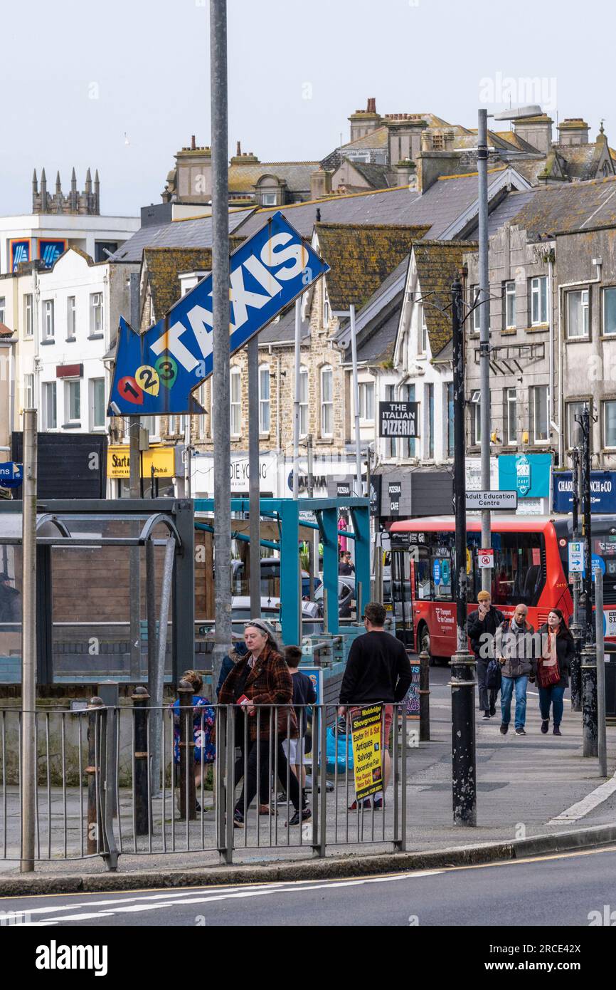 A general street scene in Newquay Town centre in Cornwall in the UK ...
