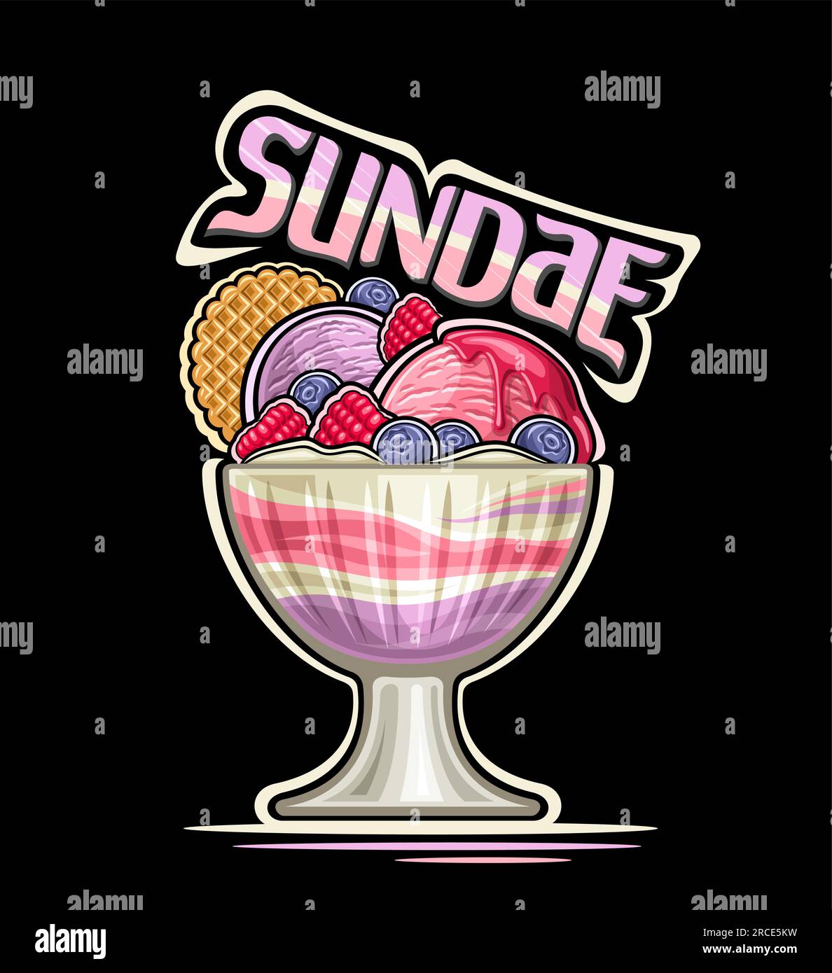Vector logo for Sundae, decorative placard with outline illustration of ...