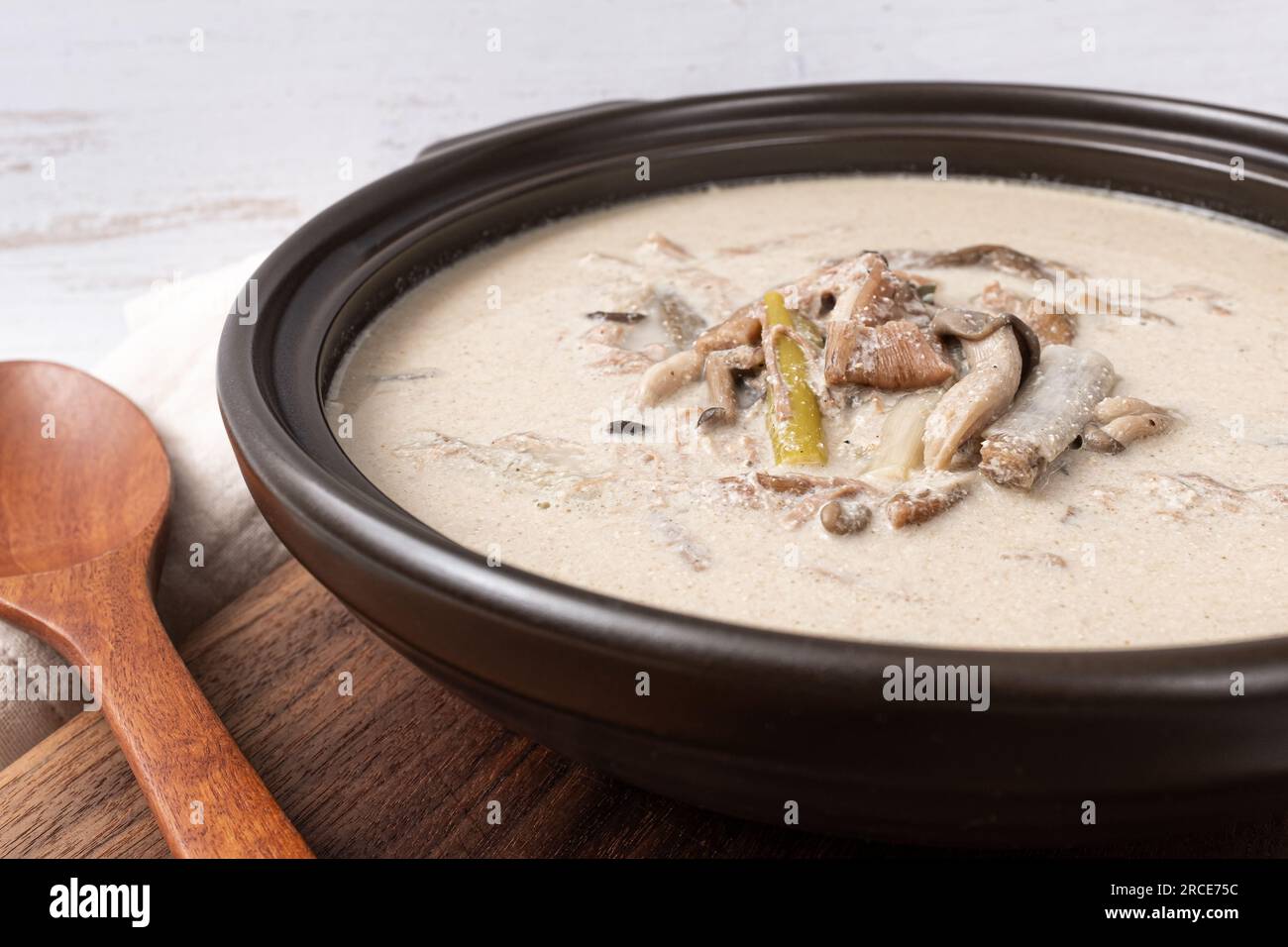 Beef perilla soup with taro stems and mushrooms Stock Photo - Alamy