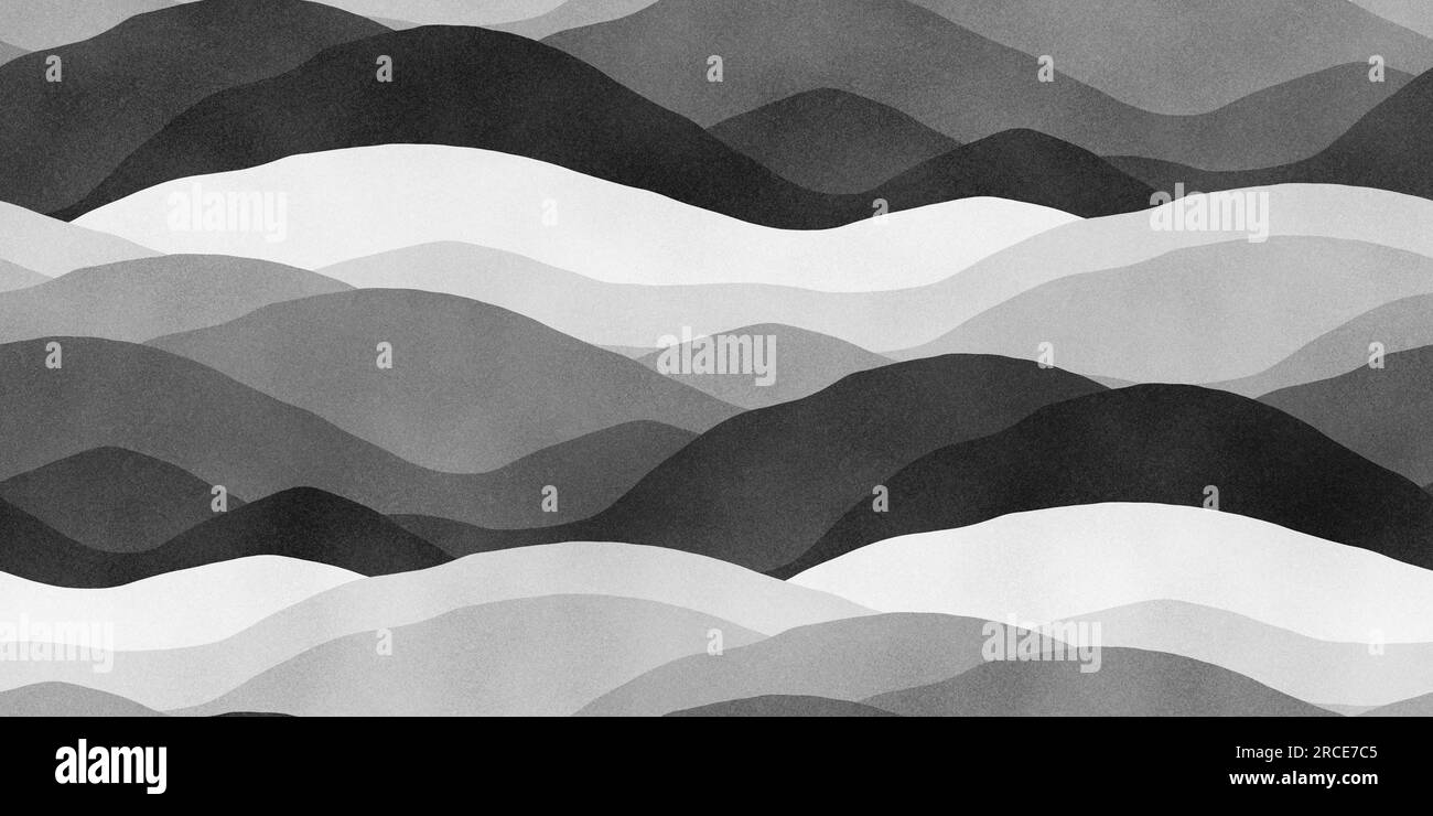 Seamless black and white wavy rolling hills mountain landscape or ...