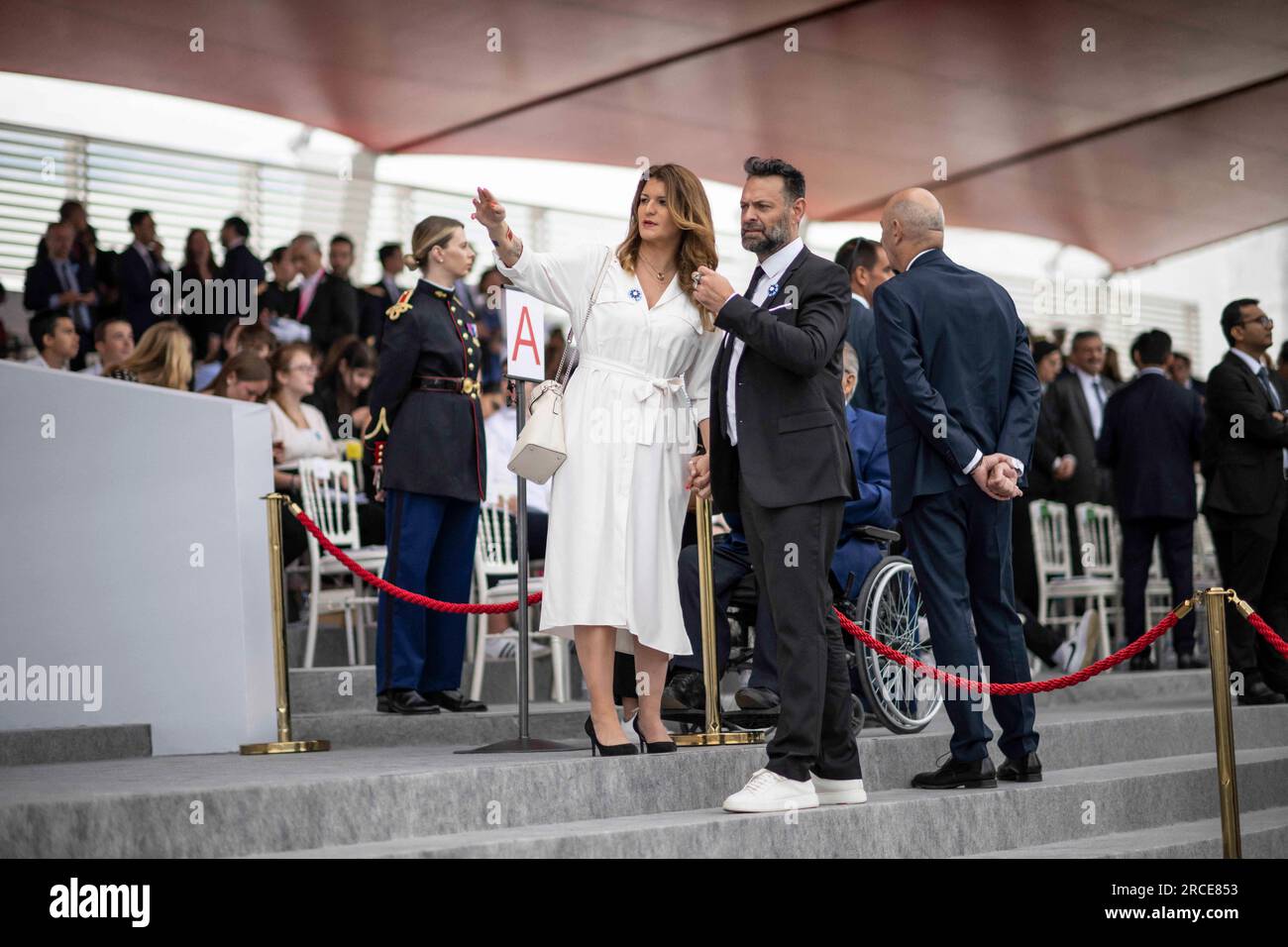 Paris, France, July 14, 2023. Matthias Savignac and Marlene Schiappa ...