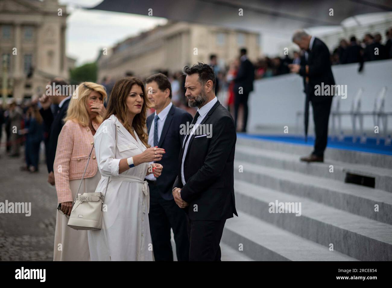 Paris, France, July 14, 2023. Matthias Savignac and Marlene Schiappa ...