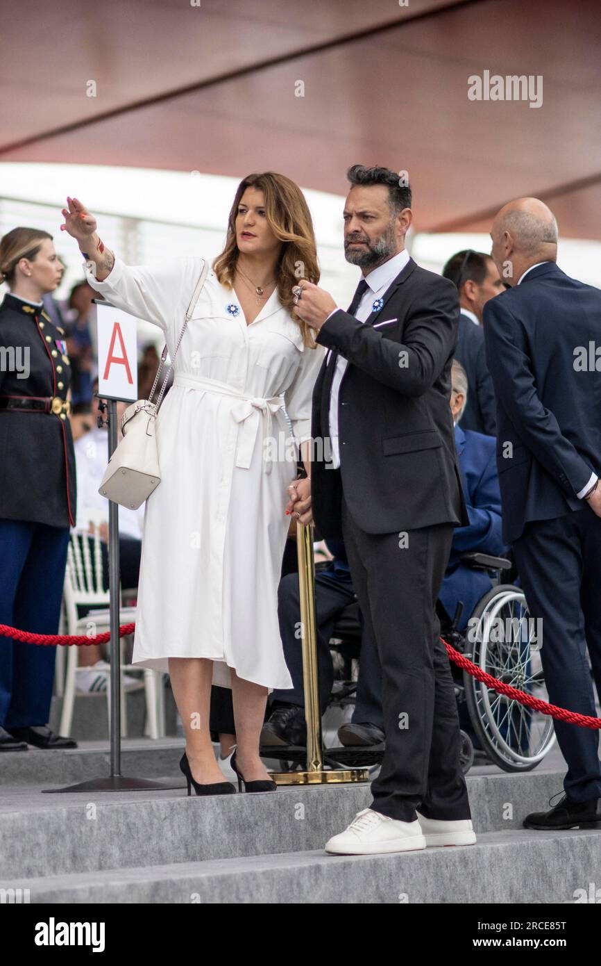 Paris, France, July 14, 2023. Matthias Savignac and Marlene Schiappa ...