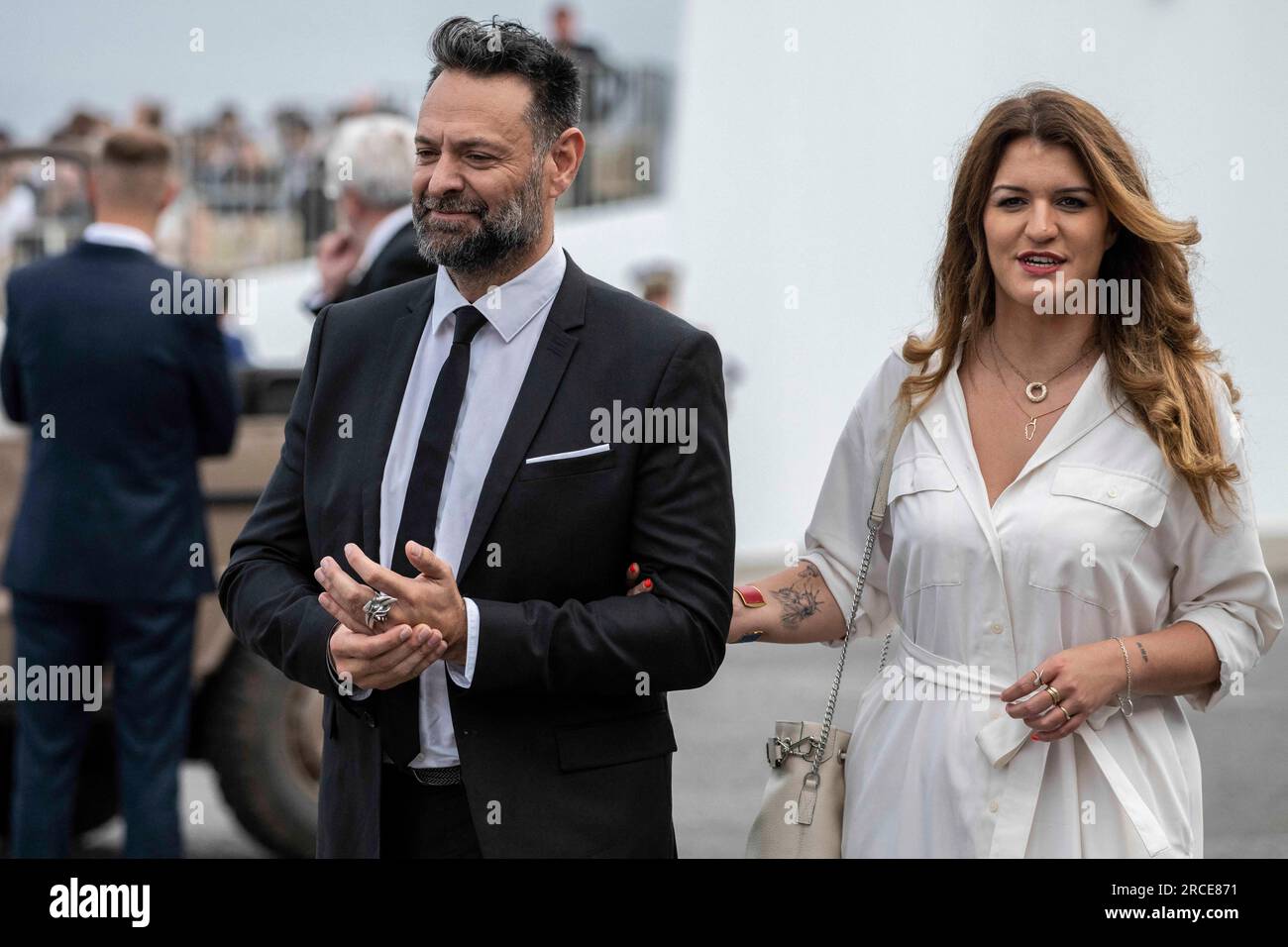 Paris, France, July 14, 2023. Matthias Savignac and Marlene Schiappa ...
