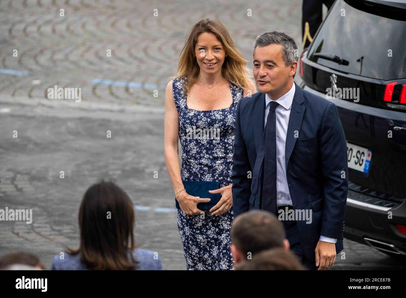 Paris, France, July 14, 2023. Gerald Darmanin and his wife Rose-Marie ...