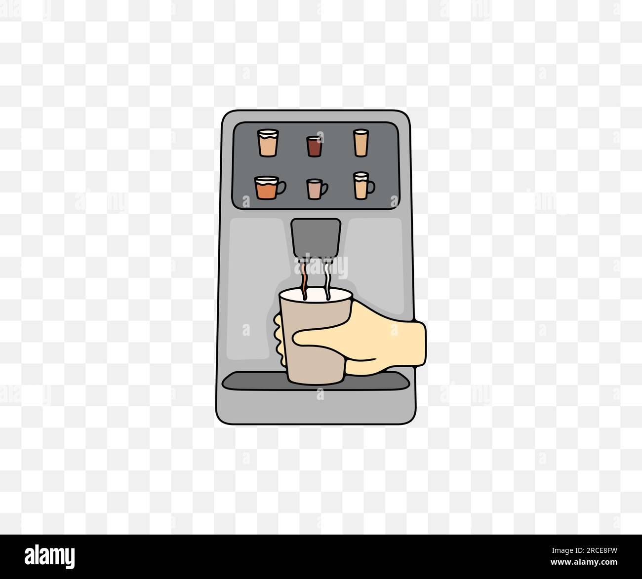 Hand taking coffee cup in vending coffee machine, colored graphic ...
