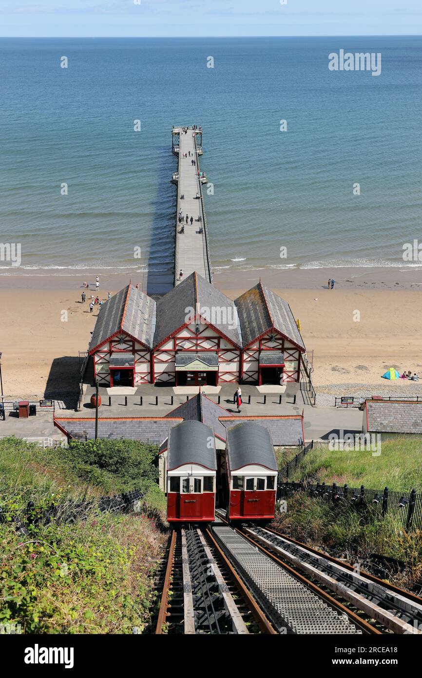 Saltburn pier and tramway in summer, Saltburn-by-the-Sea, North ...