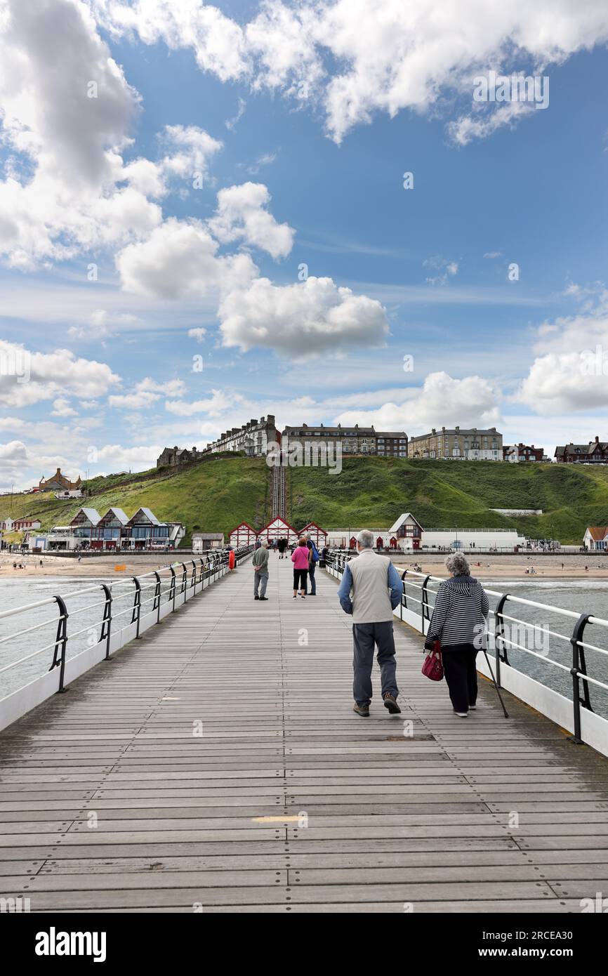 Saltburn pier and beach in summer, Saltburn-by-the-Sea, North Yorkshire ...