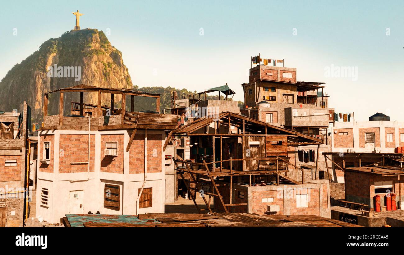 Favelas of Rio de Janeiro. Urban center of the city. Houses and shacks ...