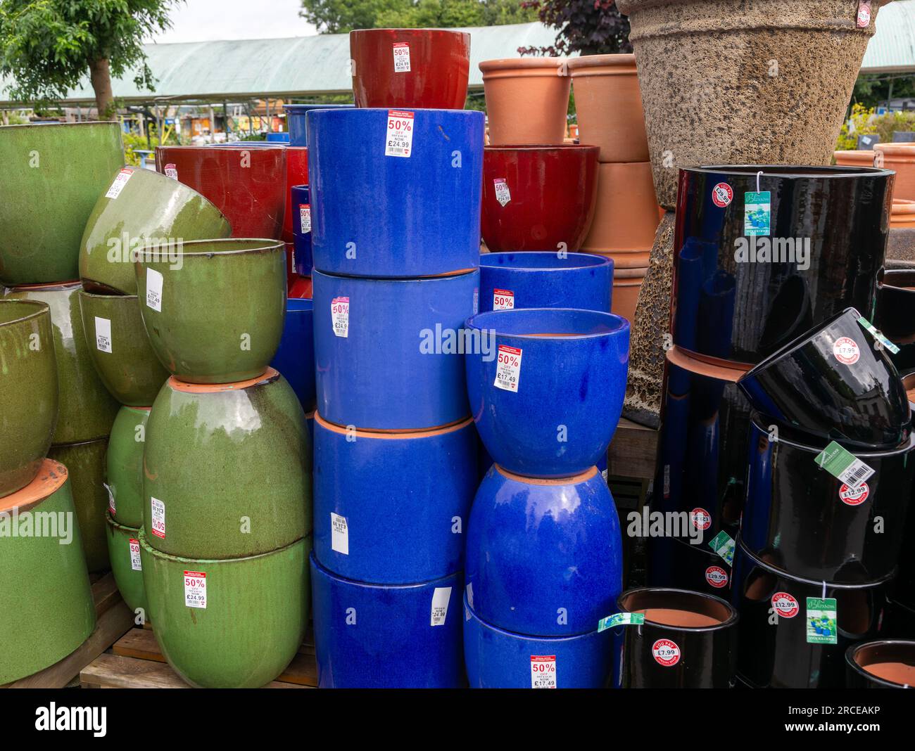 Frost proof pottery ceramic pots on sale in garden centre, UK Stock ...