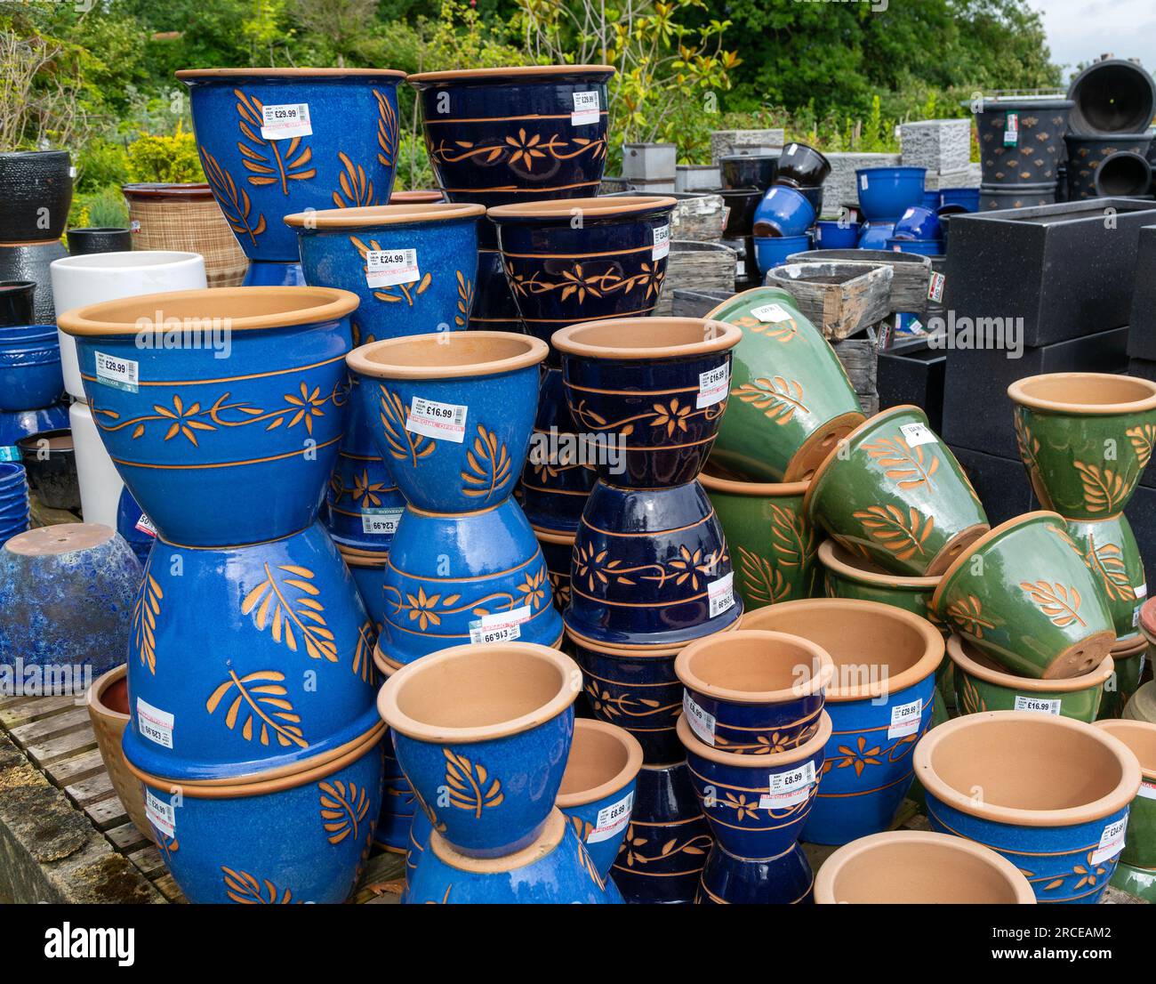 Frost proof pottery ceramic pots on sale in garden centre, UK Stock ...