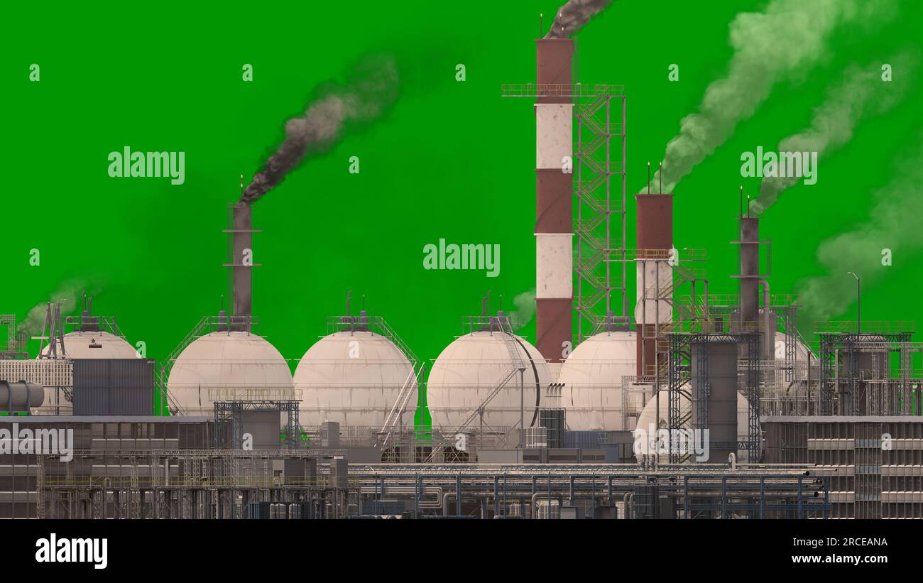 natural gas electric powerhouse, storage tanks, isolated, fictitious ...