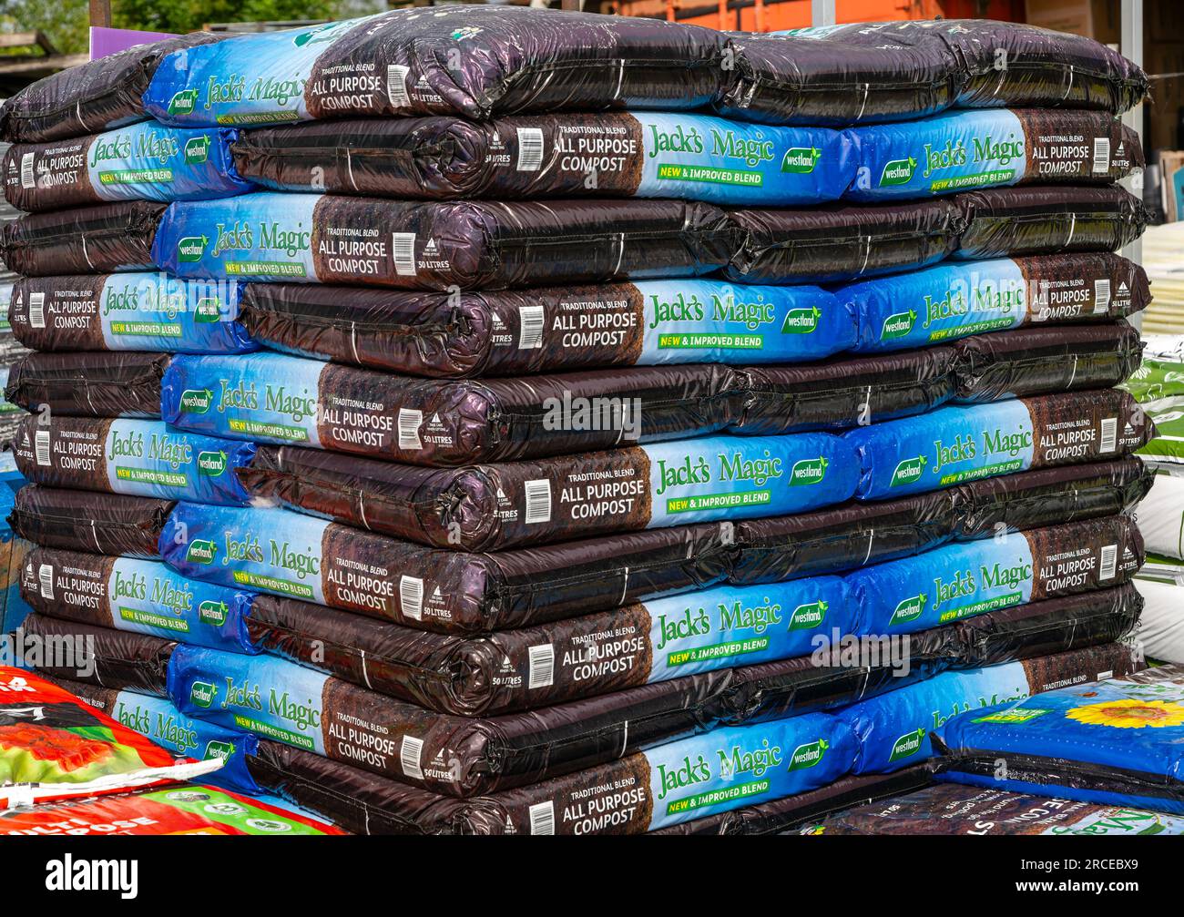 Bags of Jack's Magic All Purpose compost on sale in garden centre, UK ...