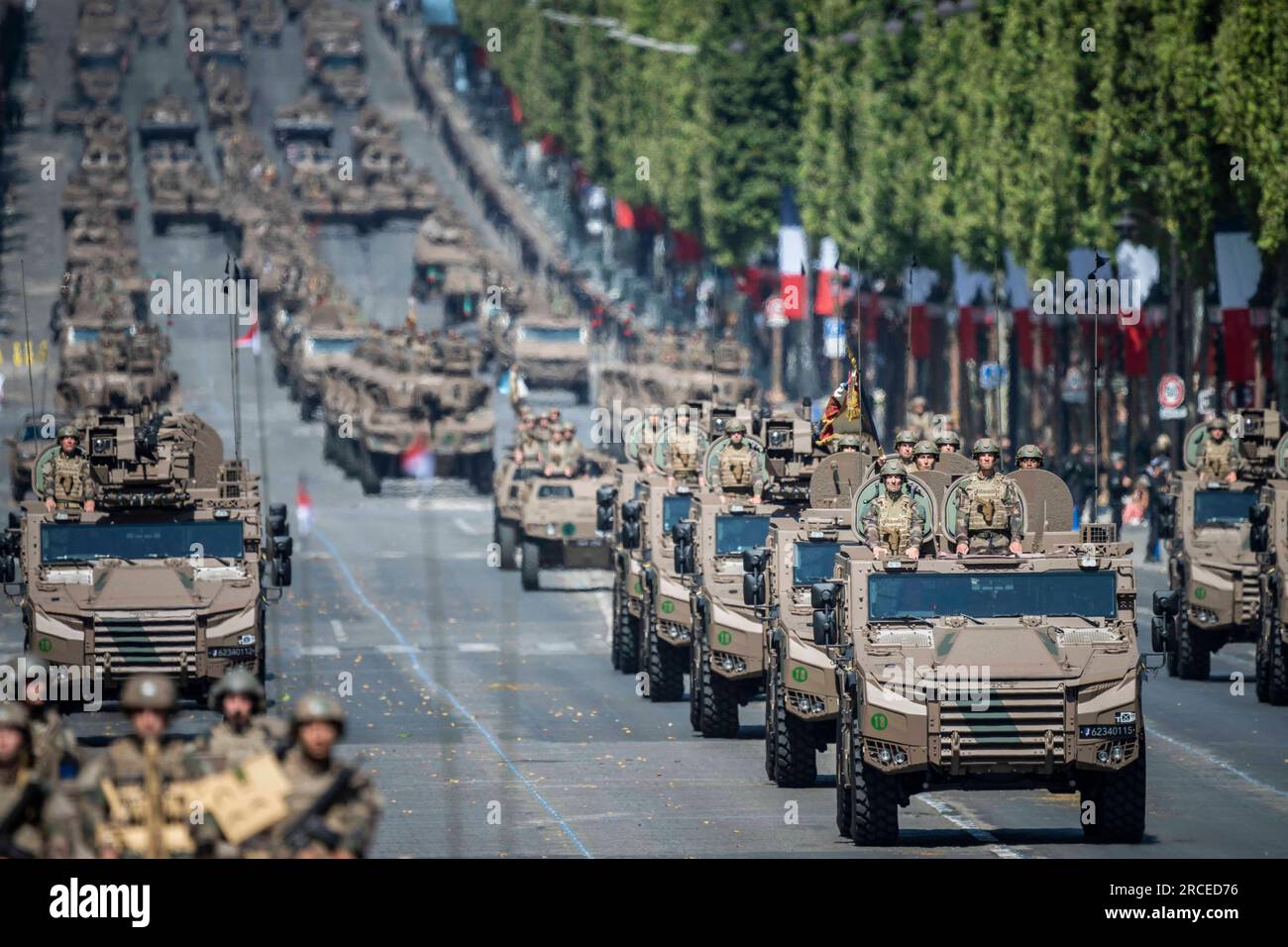 Paris, France. 14th July, 2023. rench army soldiers drive VBMR-L Serval ...