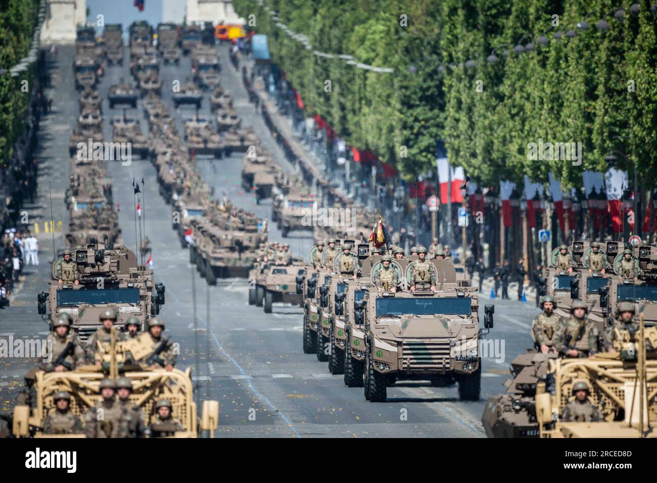 Paris, France. 14th July, 2023. rench army soldiers drive VBMR-L Serval ...