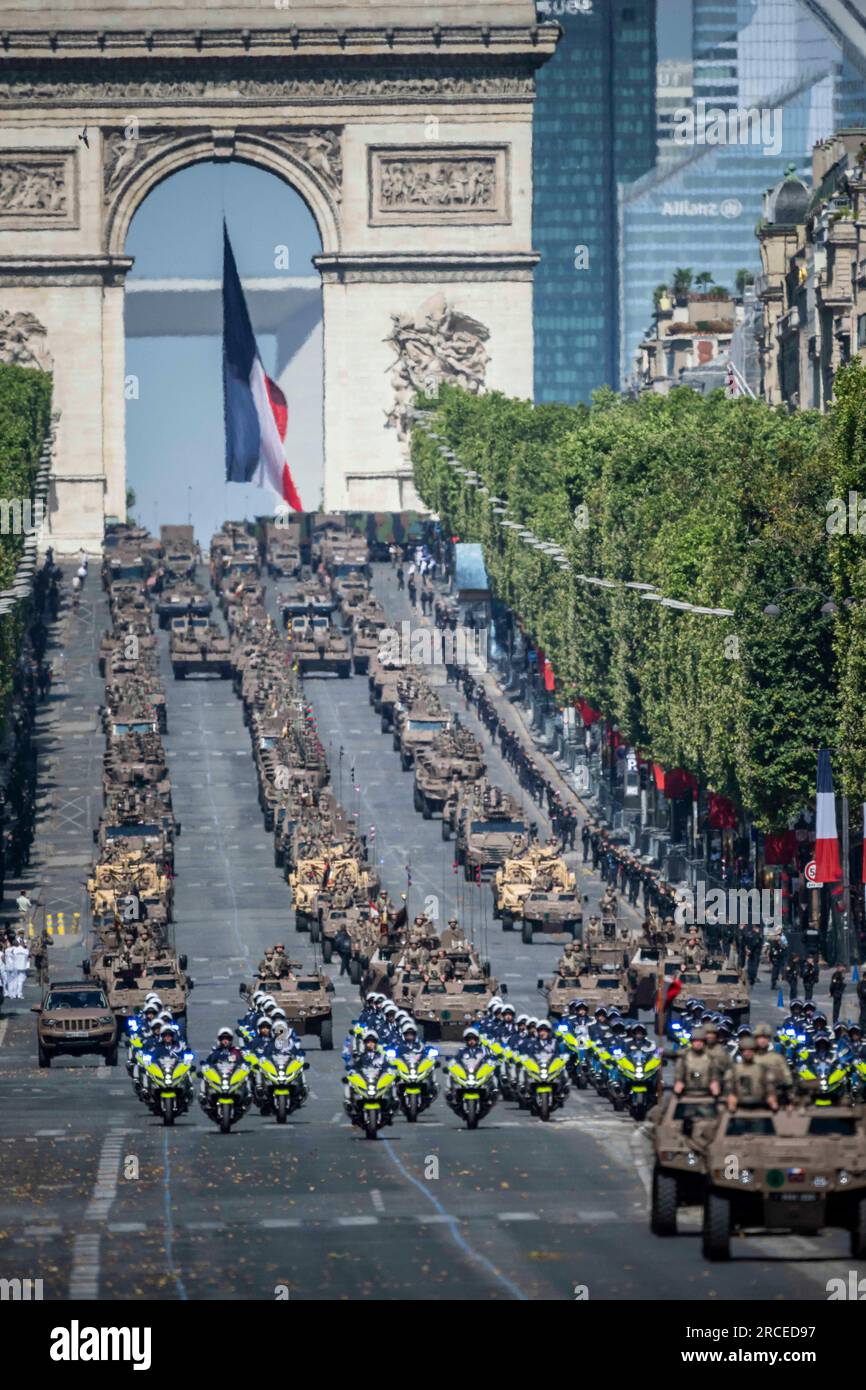 Paris, France. 14th July, 2023. French Police motorcyclists parade ...