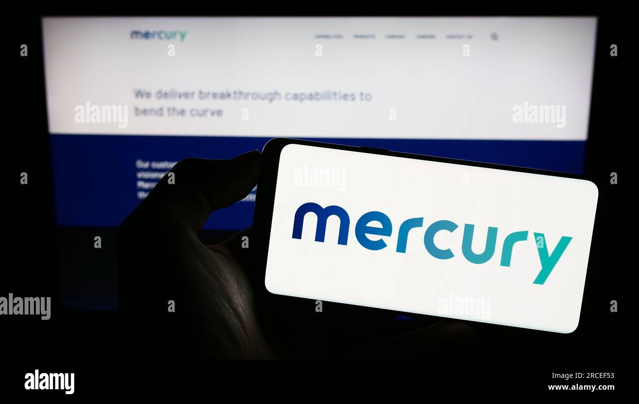 Person holding cellphone with logo of US defense company Mercury ...