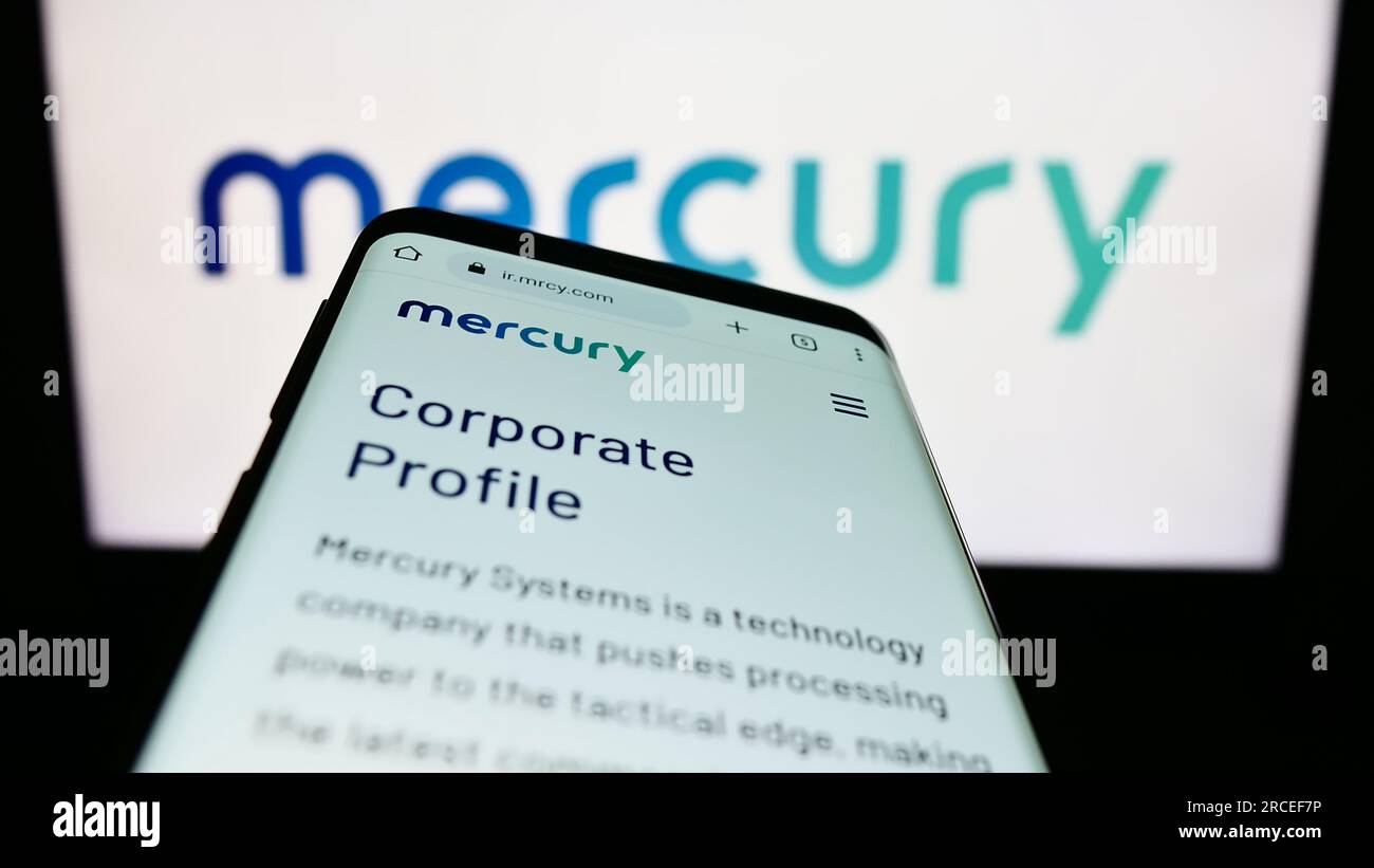 Mobile phone with webpage of US defense company Mercury Systems Inc. on ...