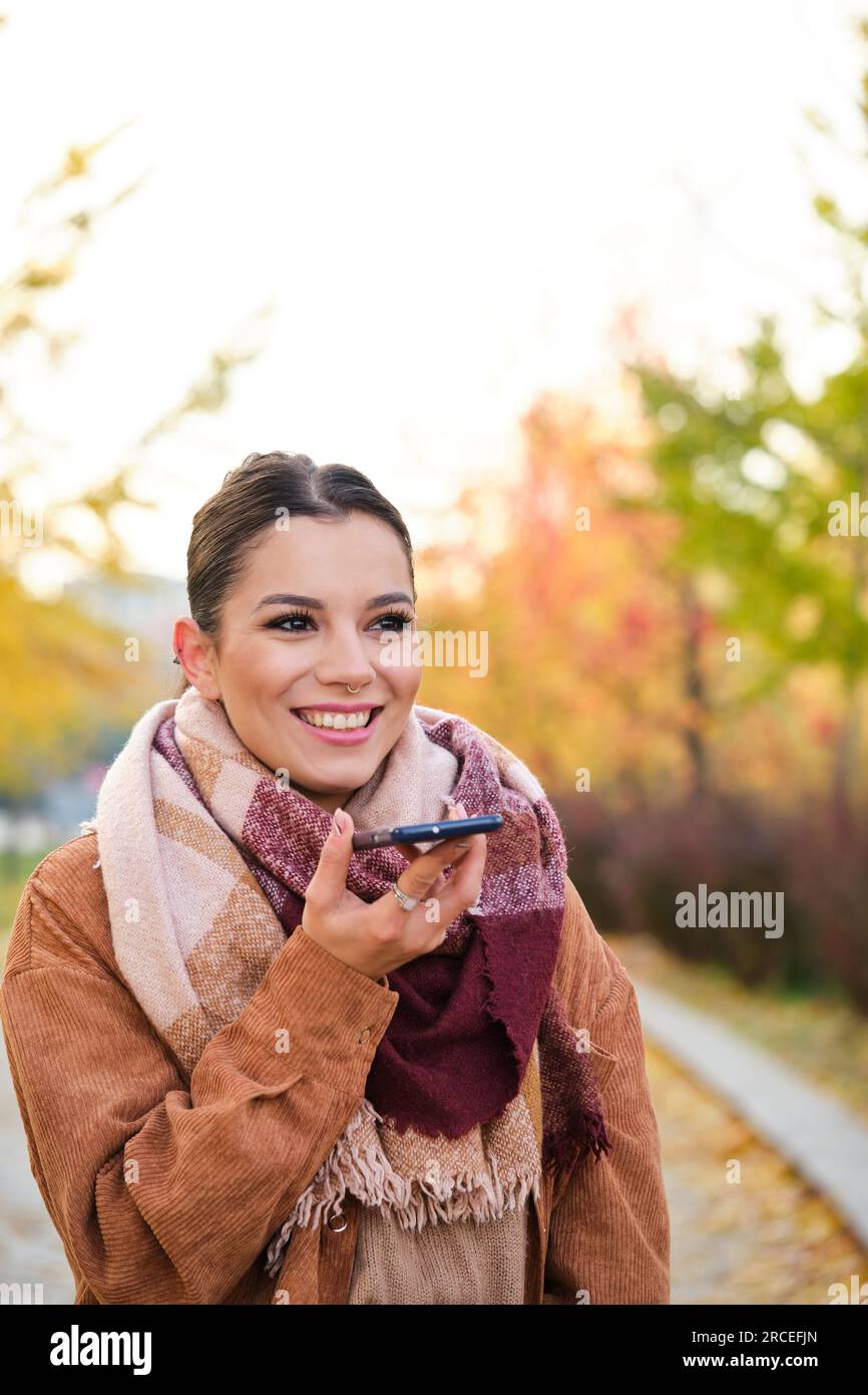 Woman recording audio message hi-res stock photography and images - Alamy