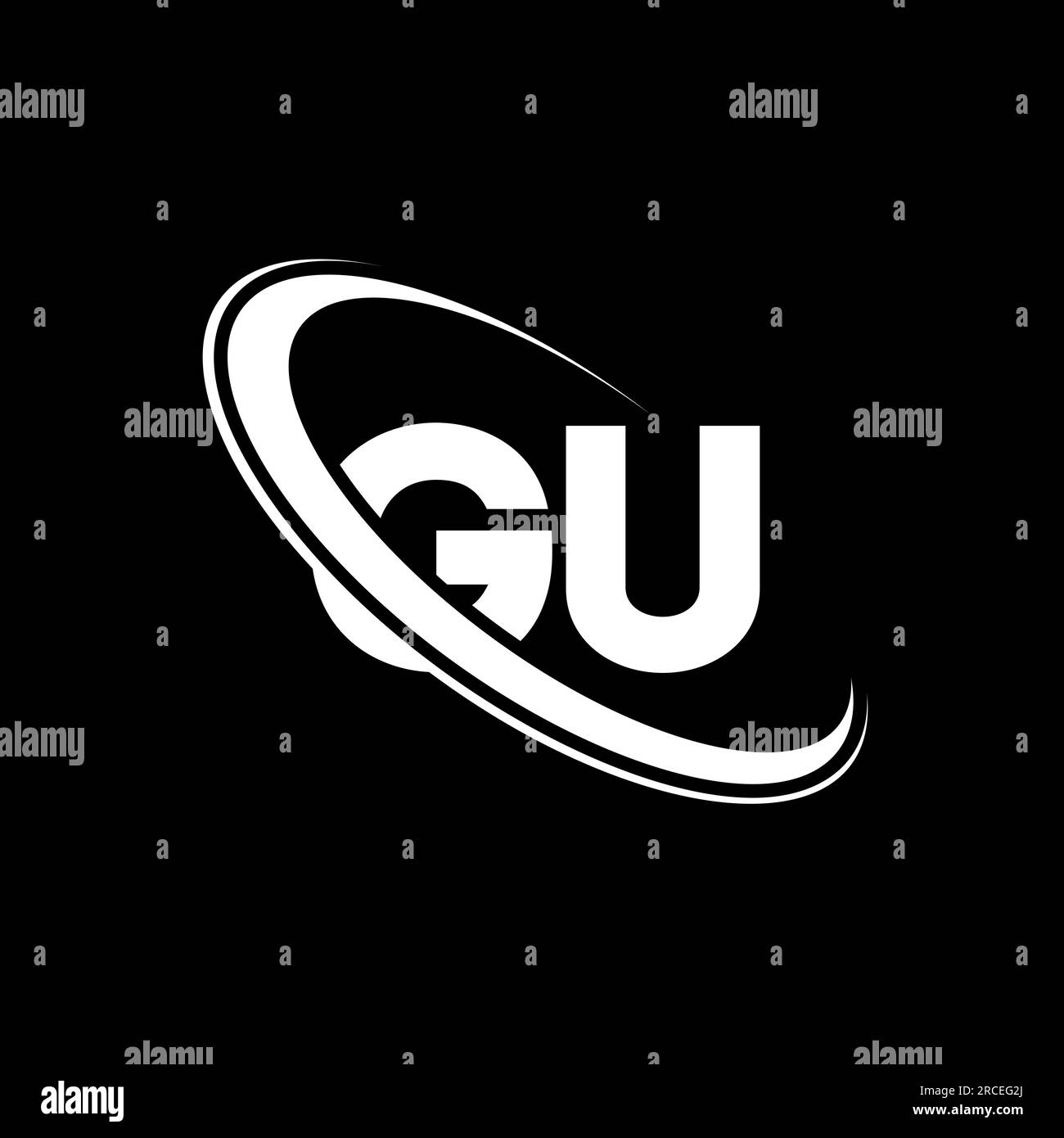 GU logo. G U design. White GU letter. GU/G U letter logo design. Initial letter GU linked circle ...