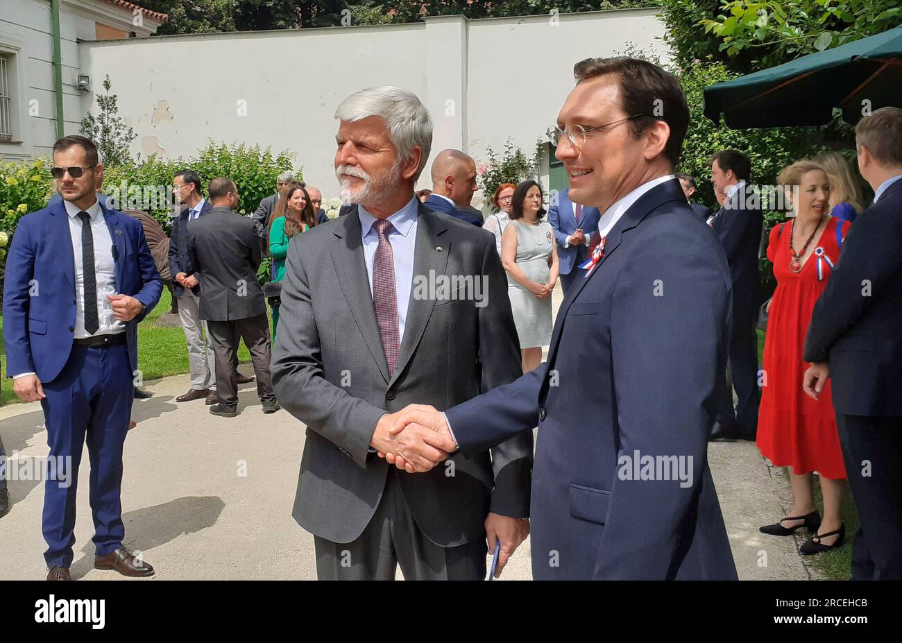 France, Prague. 14th July, 2023. Czech President Petr Pavel (left) and ...