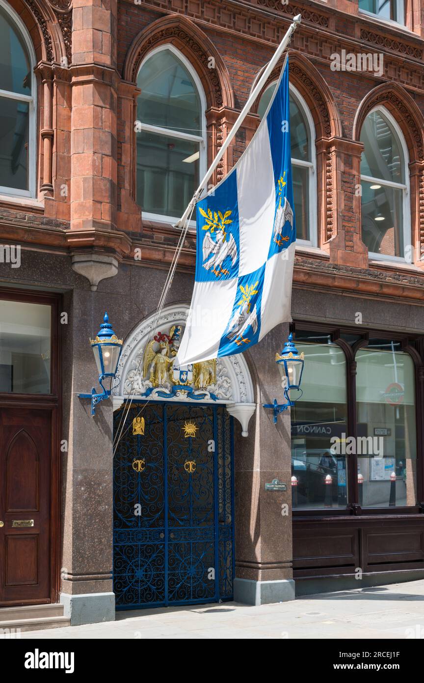 Livery company Tallow Chandlers Hall, corporate flag and coat of arms ...