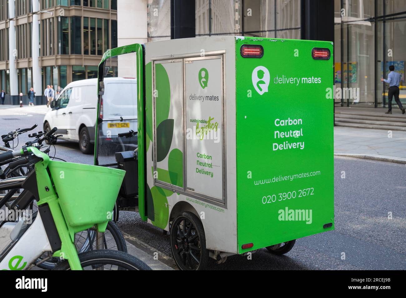 Delivery Mates eco-friendly, carbon neutral, delivery vehicle parked in ...
