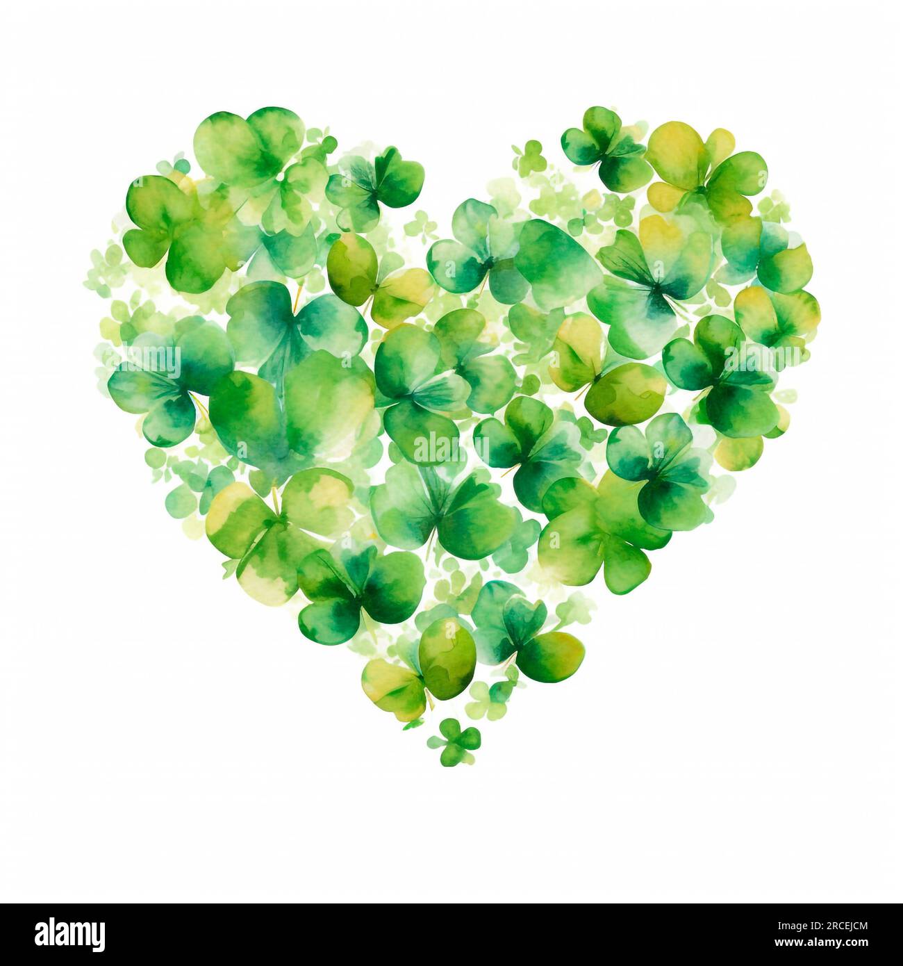 4 leaf clover heart, irish love symbol with luck plants. Watercolor ...