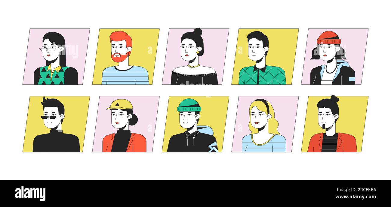 Young caucasian people flat color cartoon avatar icons bundle Stock ...