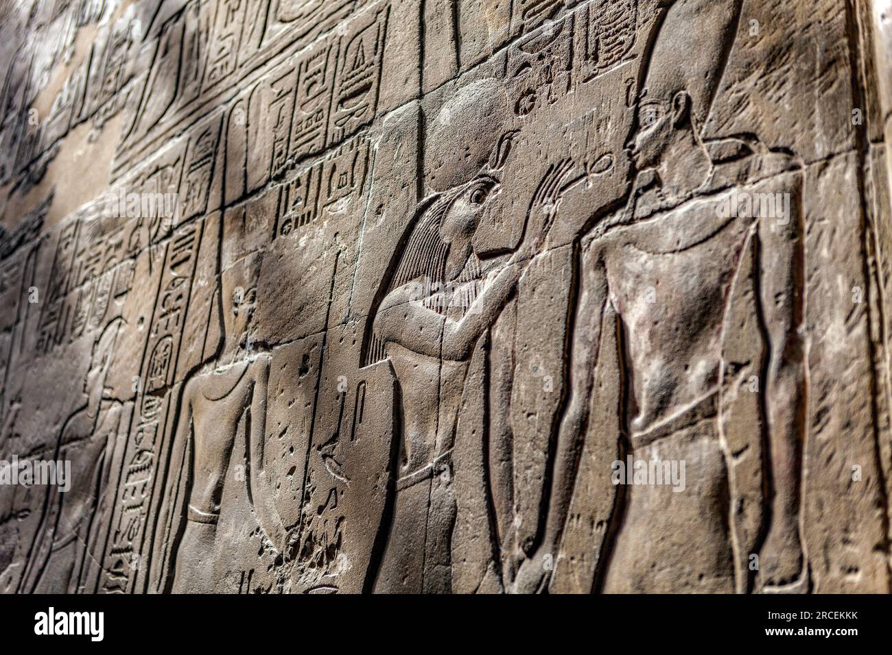 Wall carving of Montu or Monthu, the ancient Egyptian god of war ...