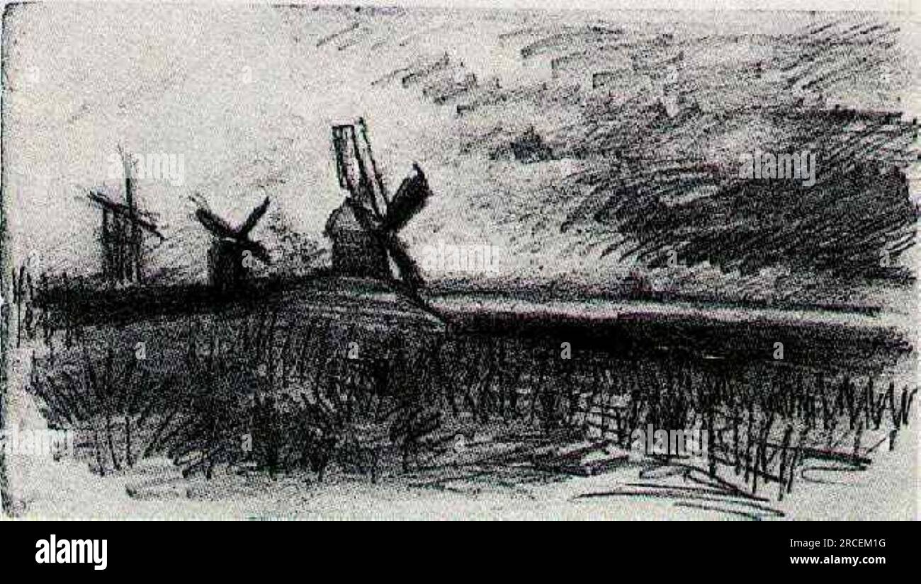 Windmills at Montmartre 1886; Paris, France by Vincent van Gogh Stock ...