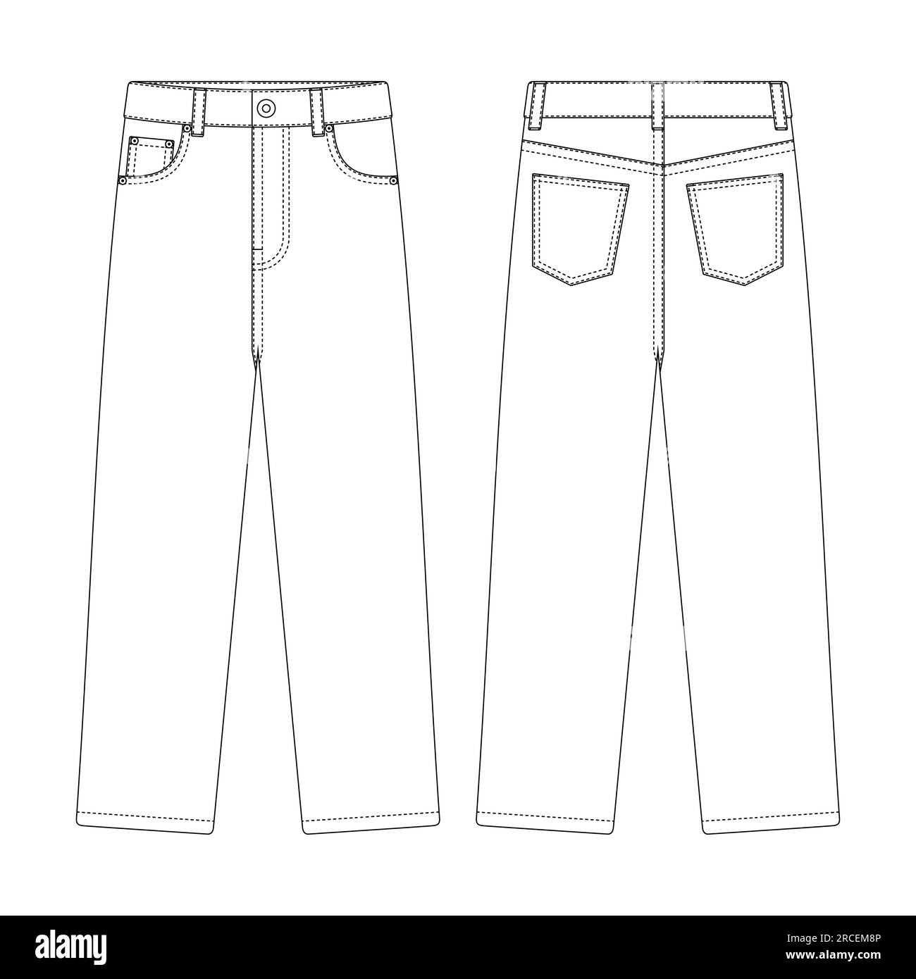 Template regular fit jeans vector illustration flat design outline ...