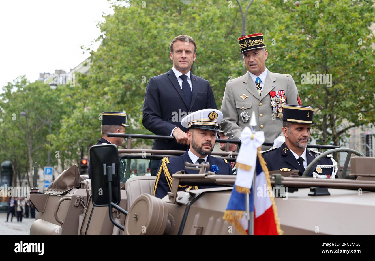 Paris, France. 14th July, 2023. French President Emmanuel Macron and ...