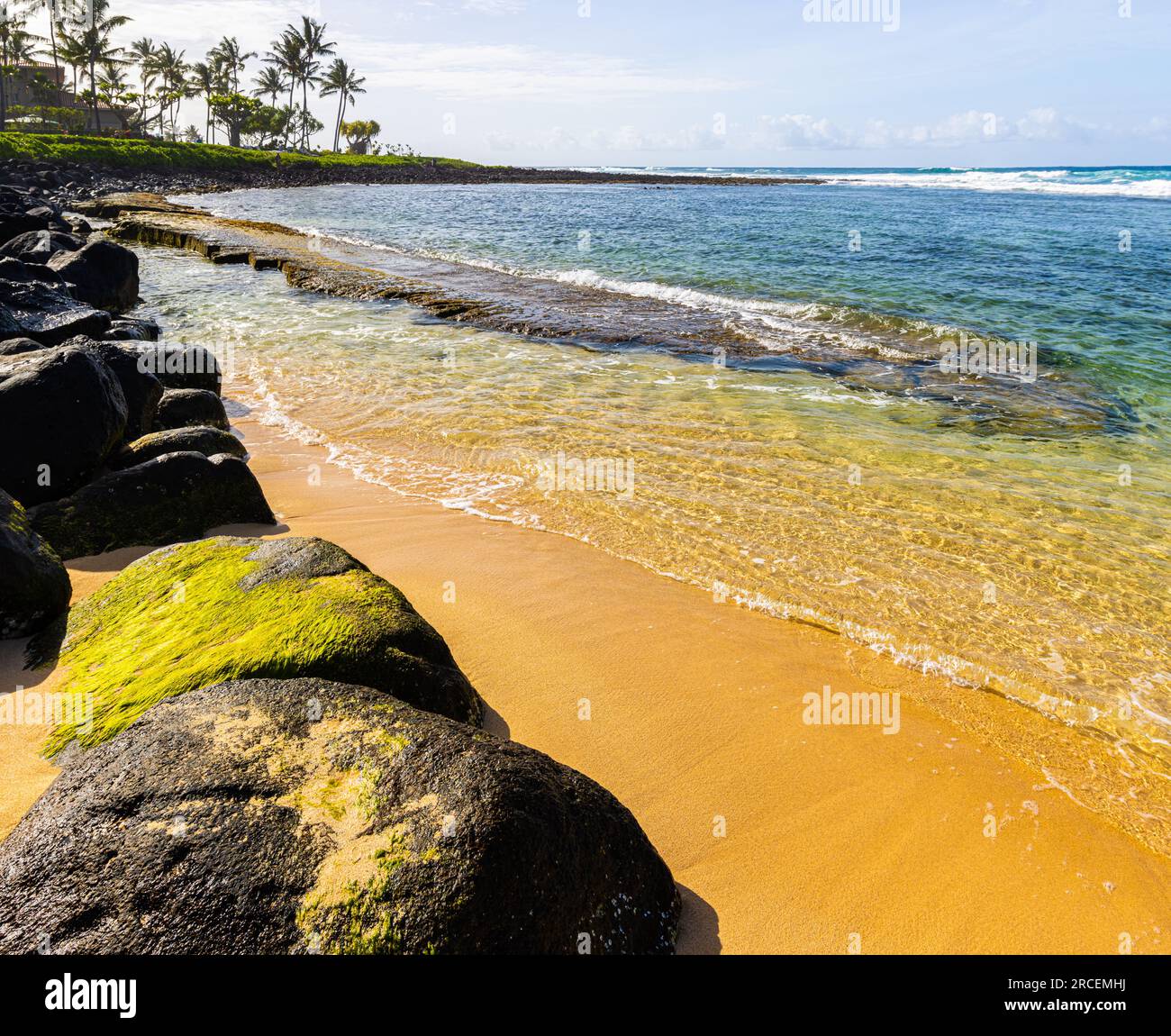 Clear Water and Coral Reef on Poipu Beach., Koloa, Kauai, Hawaii, USA ...