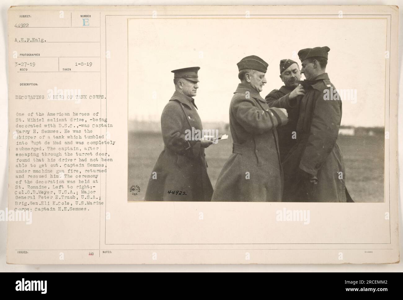 Caption: Captain Harry H. Semmes, decorated with the Distinguished ...