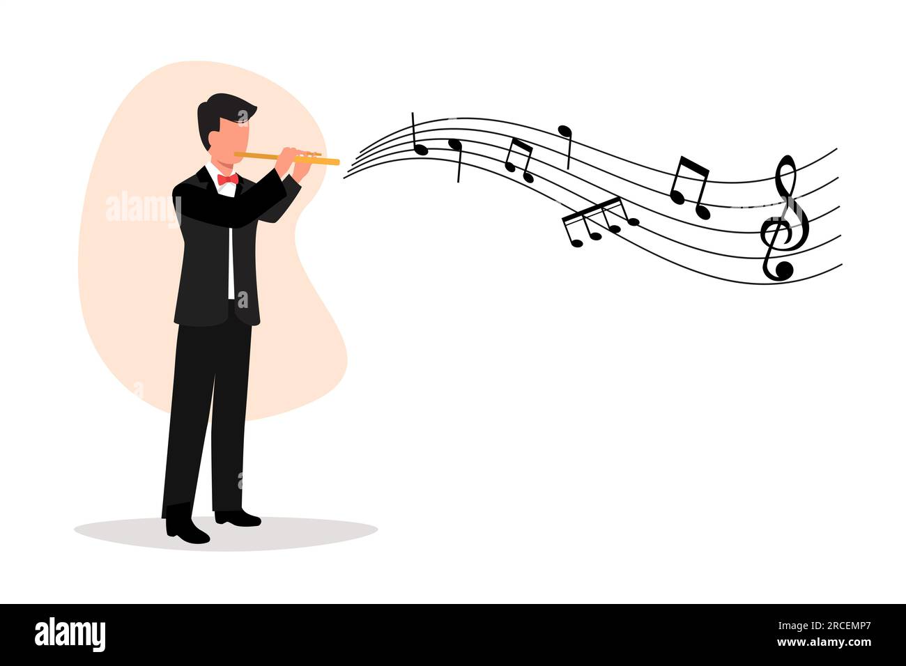 Business flat drawing male musician playing flute, standing in suit ...