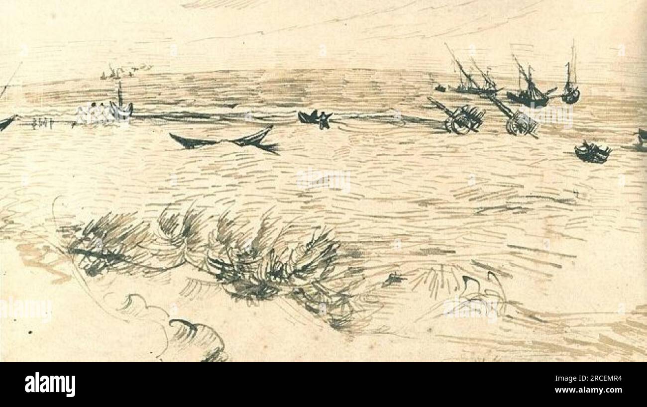Beach, Sea, and Fishing Boats 1888; Arles, Bouches-du-Rhône, France by ...