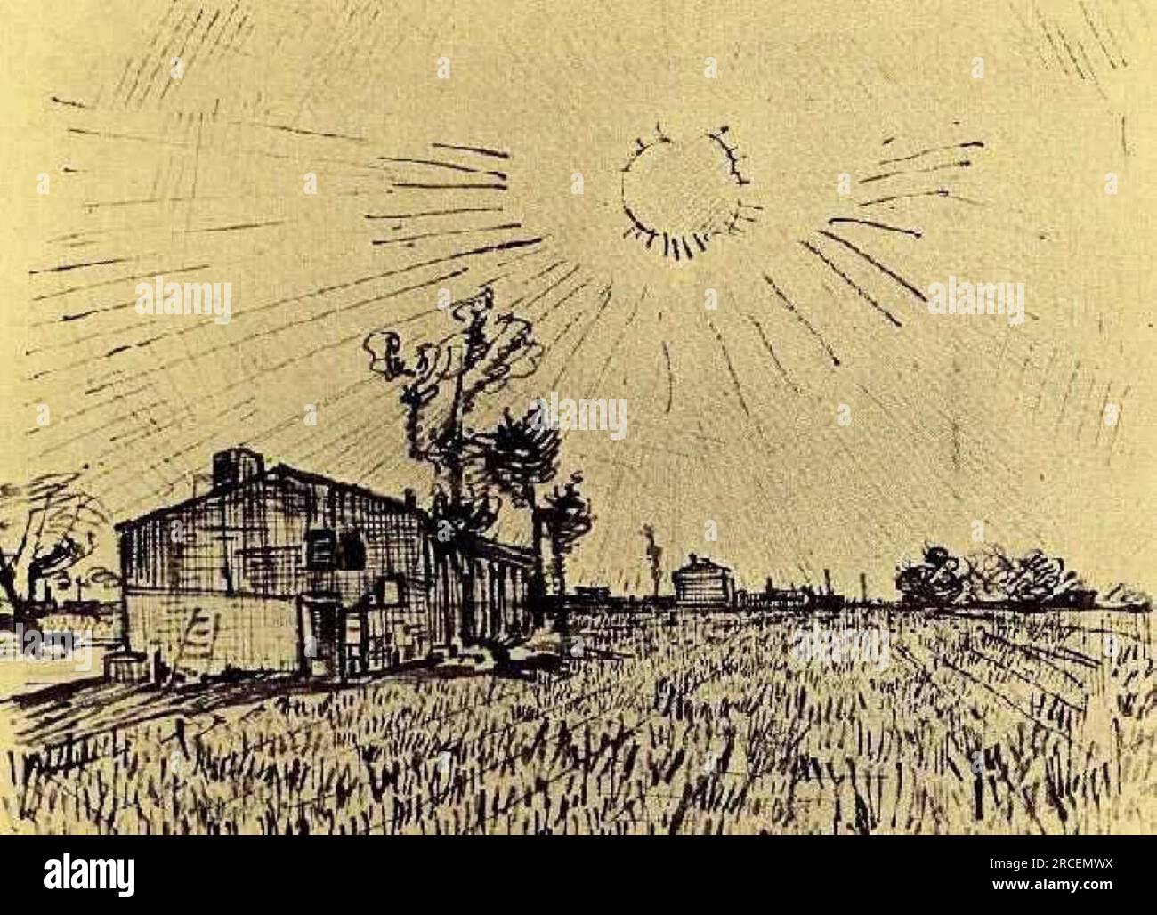Field with Houses under a Sky with Sun Disk 1888; Arles, Bouches-du ...
