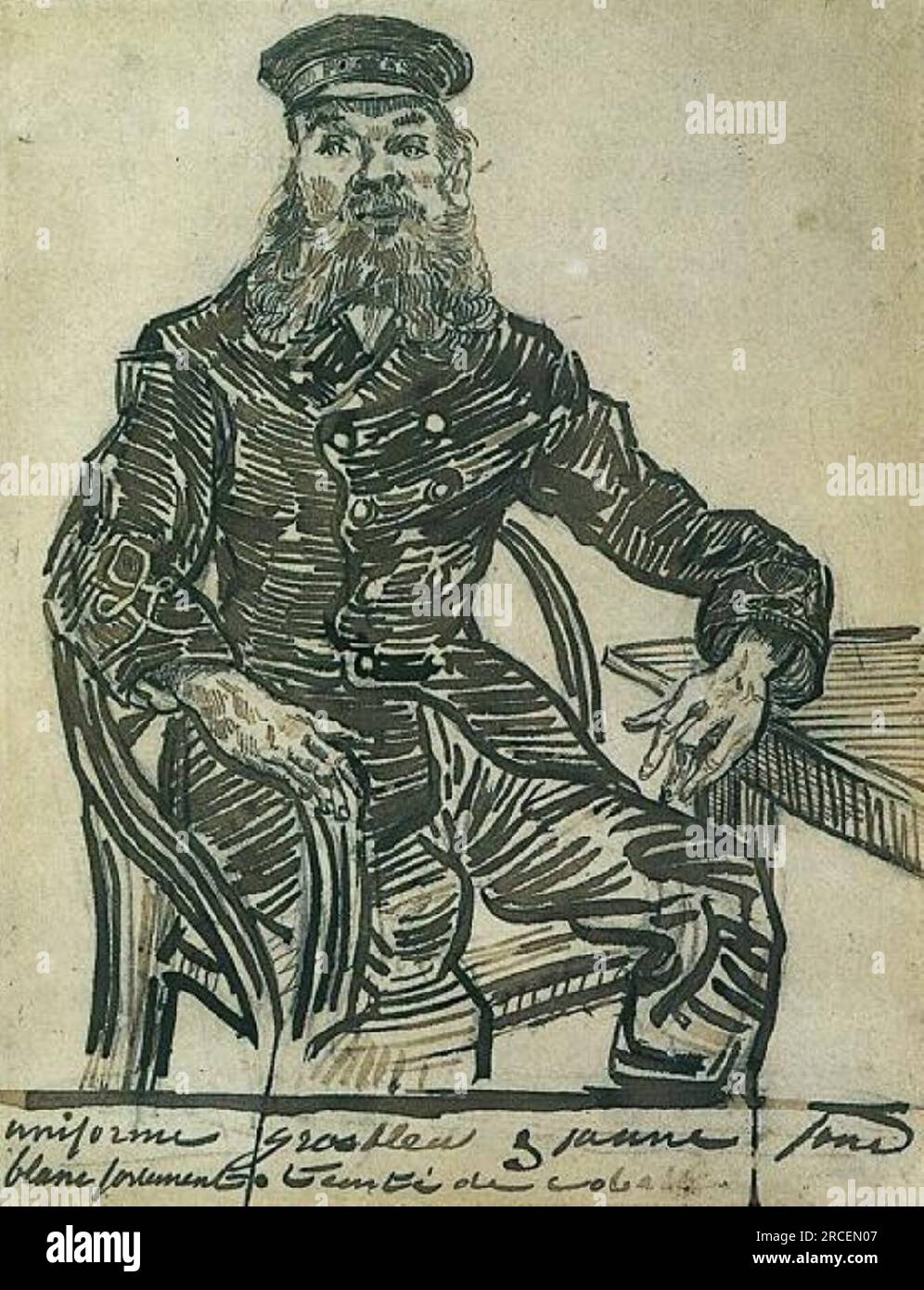 Joseph Roulin, Sitting in a Cane Chair, Three-Quarter-Length 1888 ...