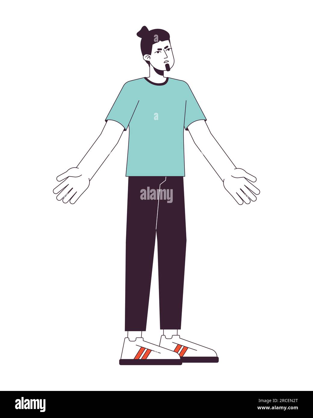 Annoyed man throwing up hands flat line color vector character Stock ...