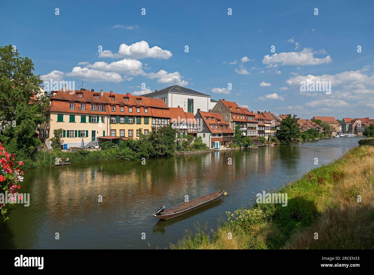 Houses, boat, Little Venice, River Regnitz, Bamberg, Oberfranken ...