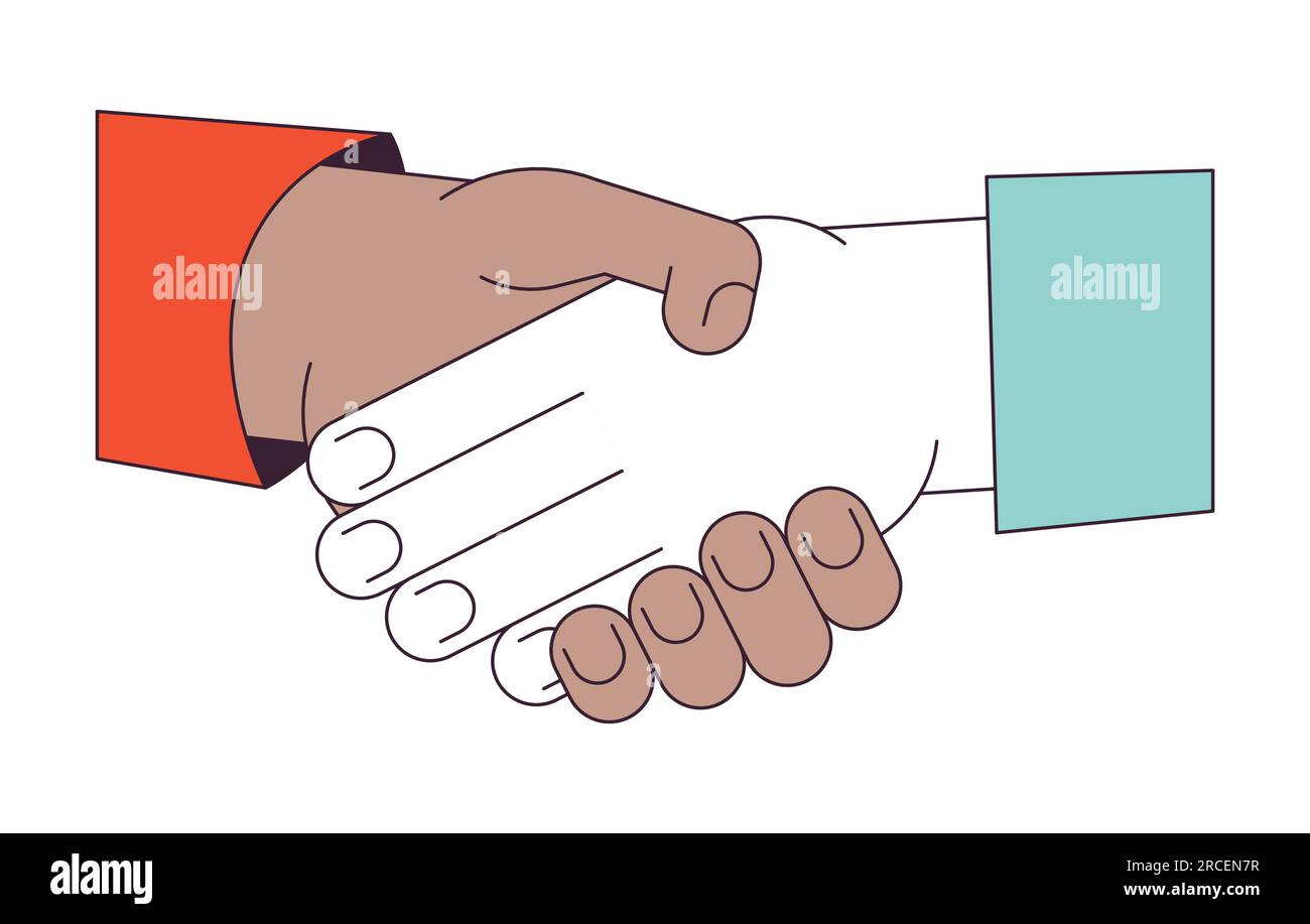 Networking shaking hands flat line concept vector spot illustration ...