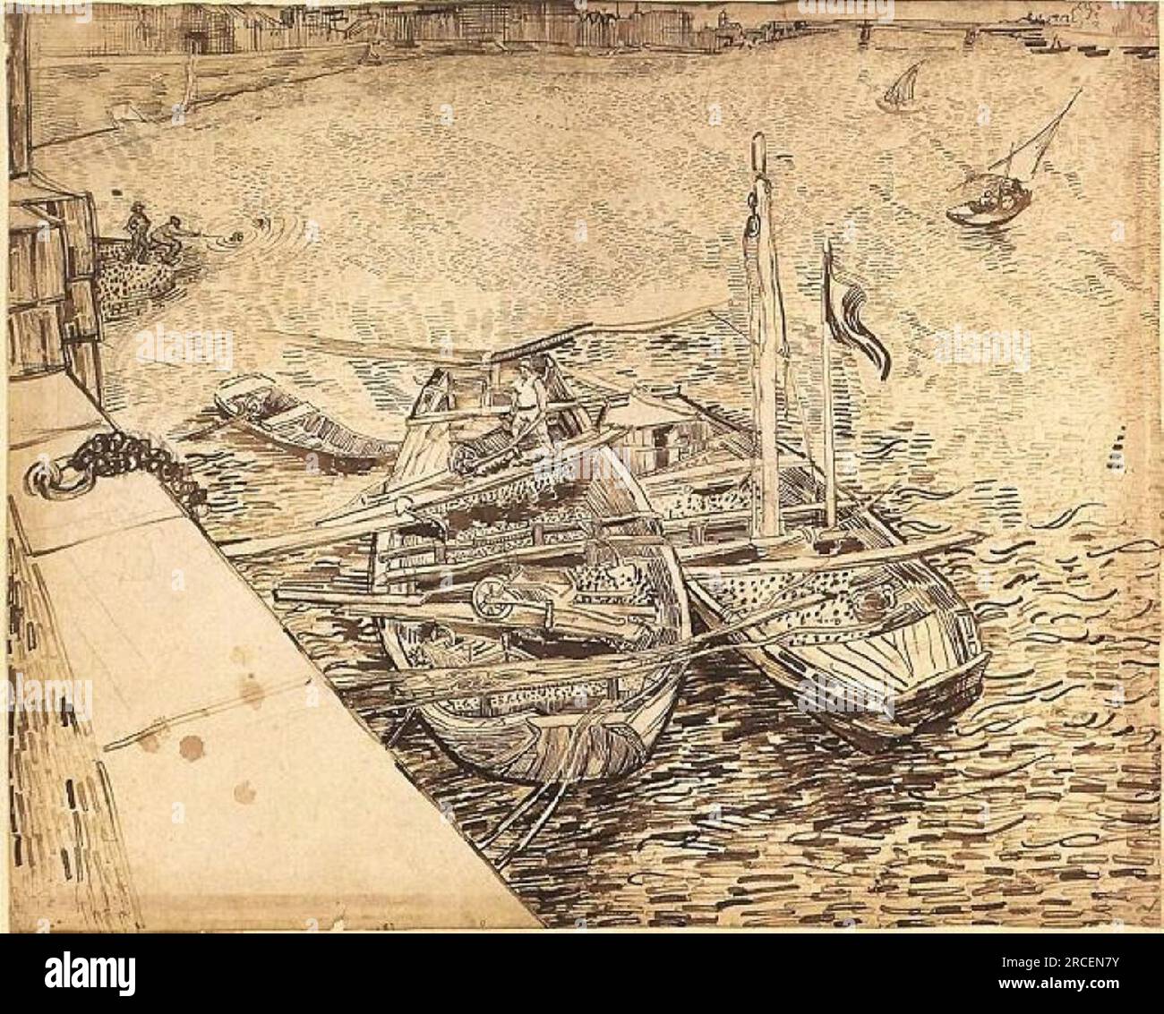 Quay with Men Unloading Sand Barges 1888; Arles, Bouches-du-Rhône ...
