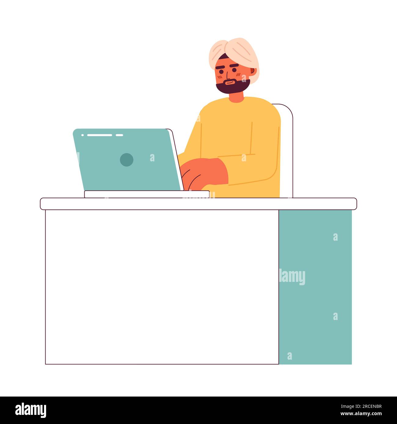 Indian man in turban typing on laptop 2D vector isolated spot illustration Stock Vector Image ...