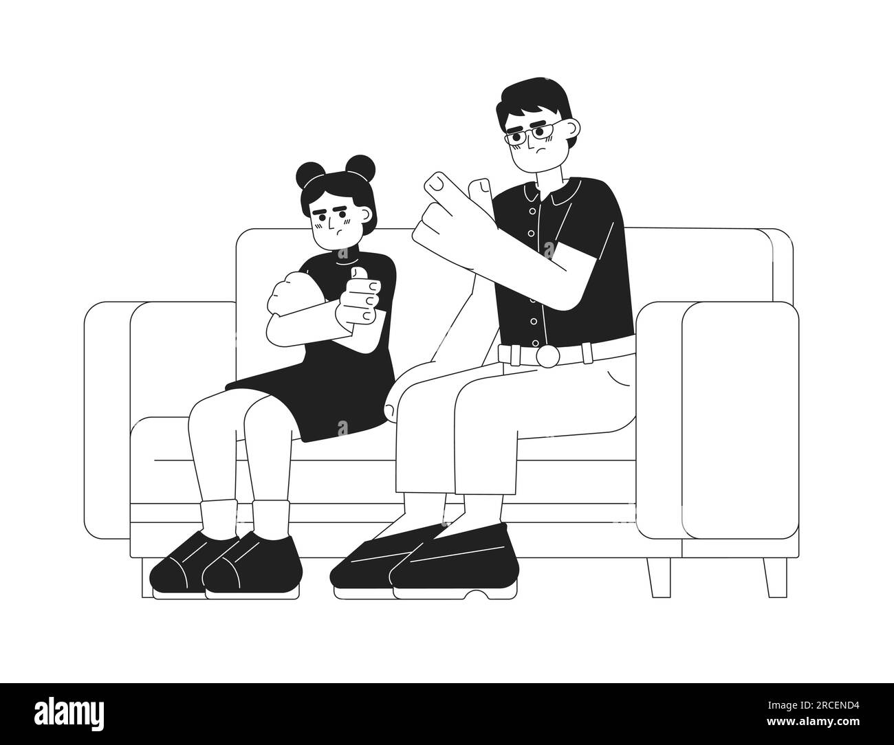 Asian parent scolding child monochrome vector spot illustration Stock ...