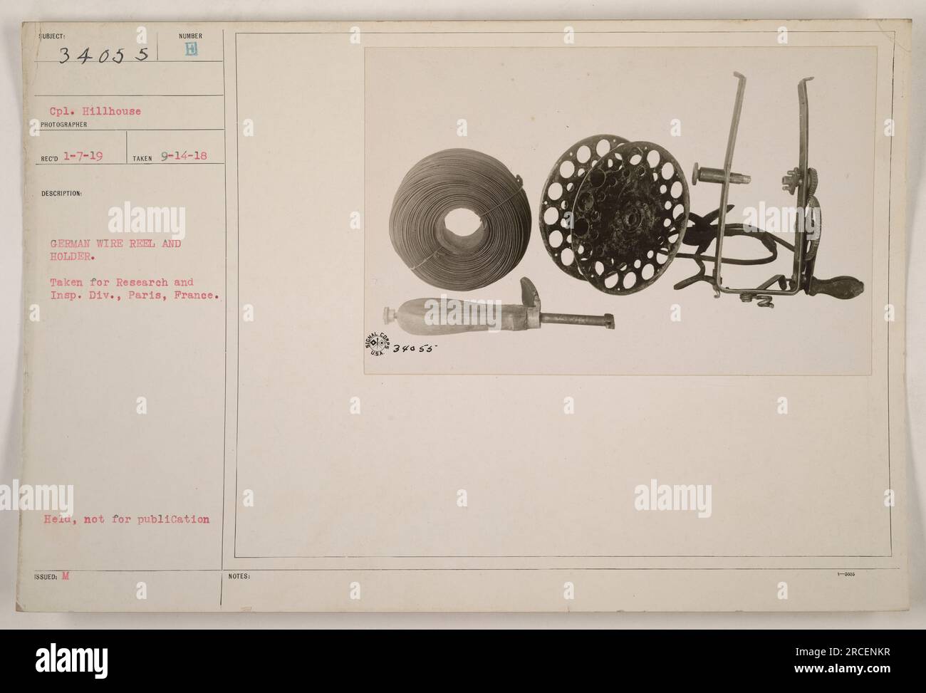 German wire reel and holder, photographed by Corporal Hillhouse on ...